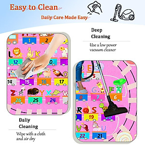 DoRlPIeY Kids ABC Pink Play Rug, Girl Alphabet Rugs with Numbers Animal Train and Road Shapes Learning Fun Educational Carpet, Playmat for Kid Bedroom Playroom 31x47 in Small Pattern