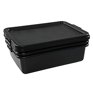 Fiaze 3 Packs Plastic Bus Tubs, 13L Commercial Bus Tubs with Lid, Food Service Tub, Black