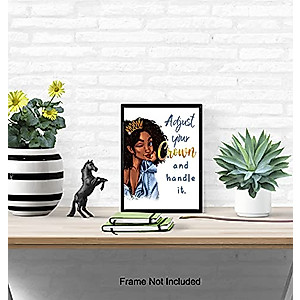 African American Woman Wall Art - Black Queen- Inspirational Quotes Wall Decor - Motivational Posters - Uplifting Encouragement Gifts for Women - Girls Bedroom Living Room Home Office - Afro Girl 8x10