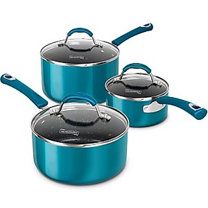MICHELANGELO Sauce Pan Sets, Enamel Sauce Pan with Lid, 1Qt & 2Qt & 3Qt Saucepans with Lids, Nonstick Saucepan Set, Small Pot with Lid, Non Stick Sauce Pots with Silicone Handle, Oven Safe, Cyan
