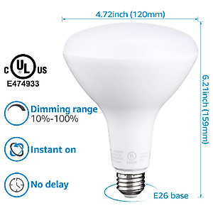 TORCHSTAR BR40 LED Light Bulbs, Indoor Flood Light Bulbs, Dimmable, 5000K Daylight, 100W Equivalent 17W, 1400lm, E26 Base, Recessed Can Light, Flicker-Free, UL & Energy Star Listed, Pack of 4