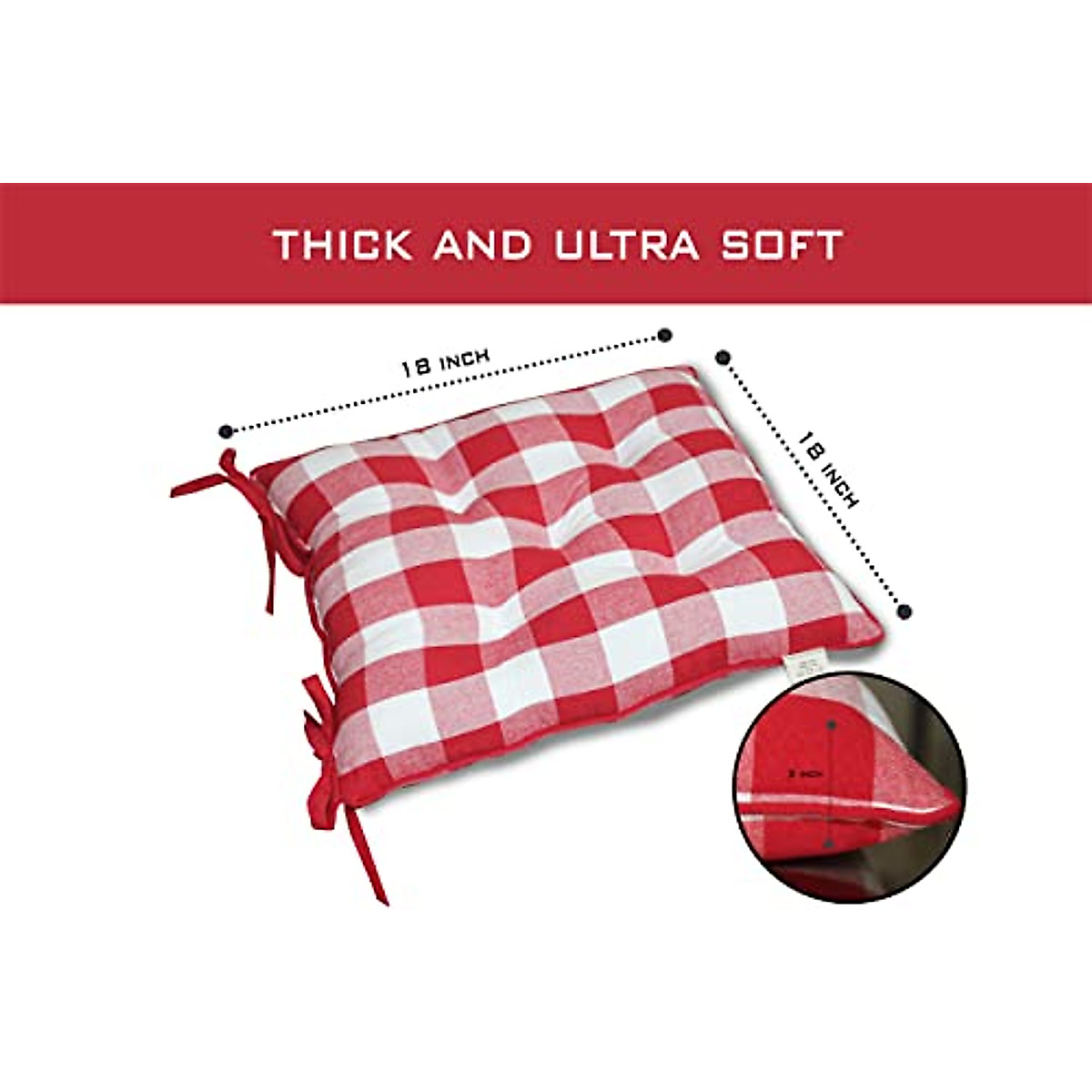 WHITEWRAP Outdoor/Indoor Chair Pads | 18”x18”|2-Pack | Black/White Checked | for Hardwood Floors, Cushions, Cotton with Soft Polyester Filling, Ties for Non-Slip Support, Comfortable