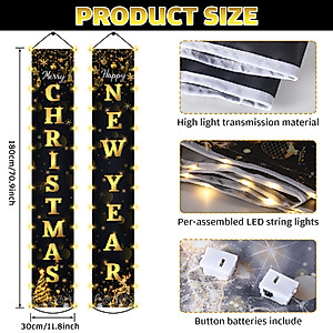 Irenare Lighted Christmas Banner Decorations with LED Light Merry Christmas Front Porch Sign Snowman Gnome Hanging Door Banner for Winter Xmas Holiday Party Outdoor Decor(Cool)