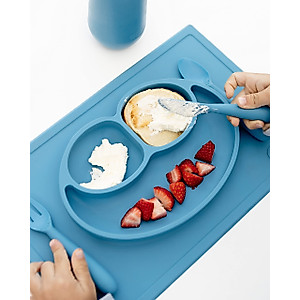 ezpz Happy Utensils - 100% BPA Free Fork, Spoon & Knife for Toddlers + Preschoolers + Self-Feeding - Designed by a Pediatric Feeding Specialist - 24 Months+ (Blue)