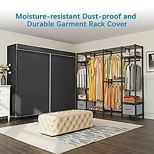VIPEK V40S Bedroom Armoires Large Wire Garment Rack Covered Clothing Rack for Hanging Clothes Adjustable Portable Closet Custom Freestanding Wardrobe Organizer Storage, Black Rack with Black Cover
