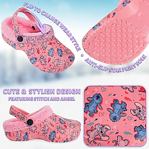 Disney Stitch Girls Clogs - Fleece Lined Clogs - Stitch Gifts (Pink Stitch/Angel, 4/5 US)