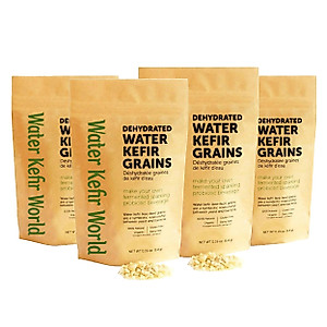 Organic Heirloom Starter Unlimited Usage Dehydrated Water Kefir Grains by Water Kefir World- Grown in Organic Specialty Sugars and Natural Spring Water - Organic, Vegan, Gluten-Free, and Caffeine-Free