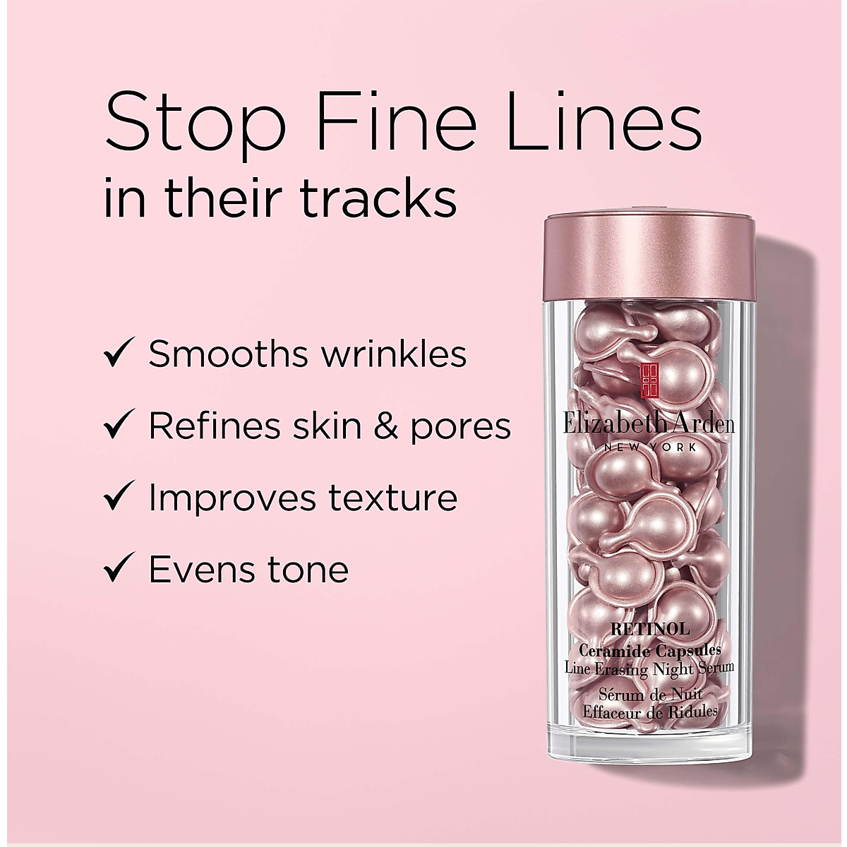 Elizabeth Arden Retinol Ceramide Capsules Line Erasing Night Serum, Anti-Aging Serum for Fine Lines and Wrinkles, Suitable for All Skin Types, 30 pc, 0.47 fl oz