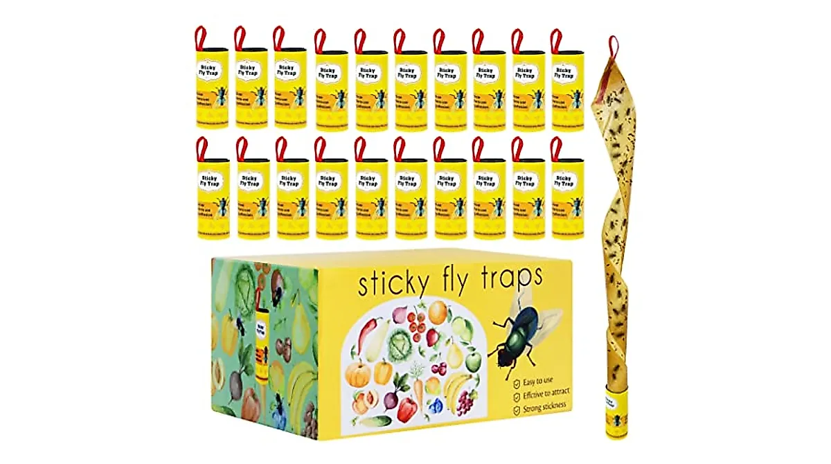 Dwcom 20PCS Sticky Fly Strips, Fly Paper Roll Hanging, Fly Tape Trap ...