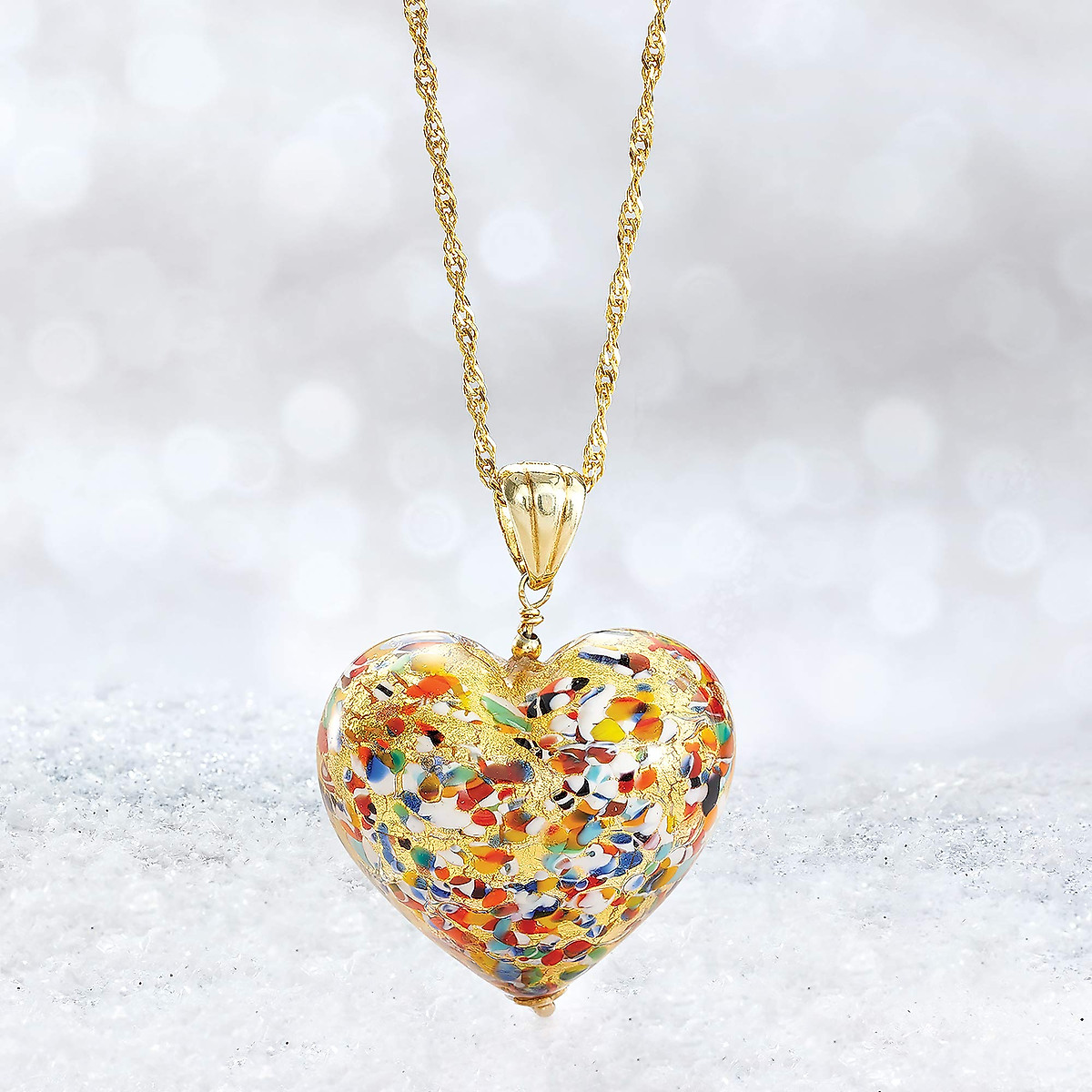 Ross-Simons Italian Multicolored Murano Glass Heart Pendant in 18kt Gold Over Sterling