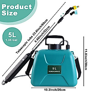 Battery Powered Sprayer, Sprayers in Lawn and Garden with USB Rechargeable Handle, Electric Sprayer with Telescopic Wand 2 Mist Nozzles and Adjustable Shoulder Strap, Potable Garden Sprayer for Garden