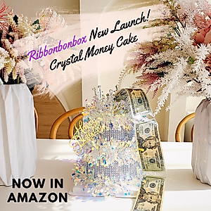 Ribbonbonbox Flower Money Cake – Fake Cake Gift Box – Christmas, Birthday Gifts for Her and Him – Best Gift Ideas for Quinceanera, Sweet 16 Gifts for Girls – Surprise Money Box for Cash Gift Pull