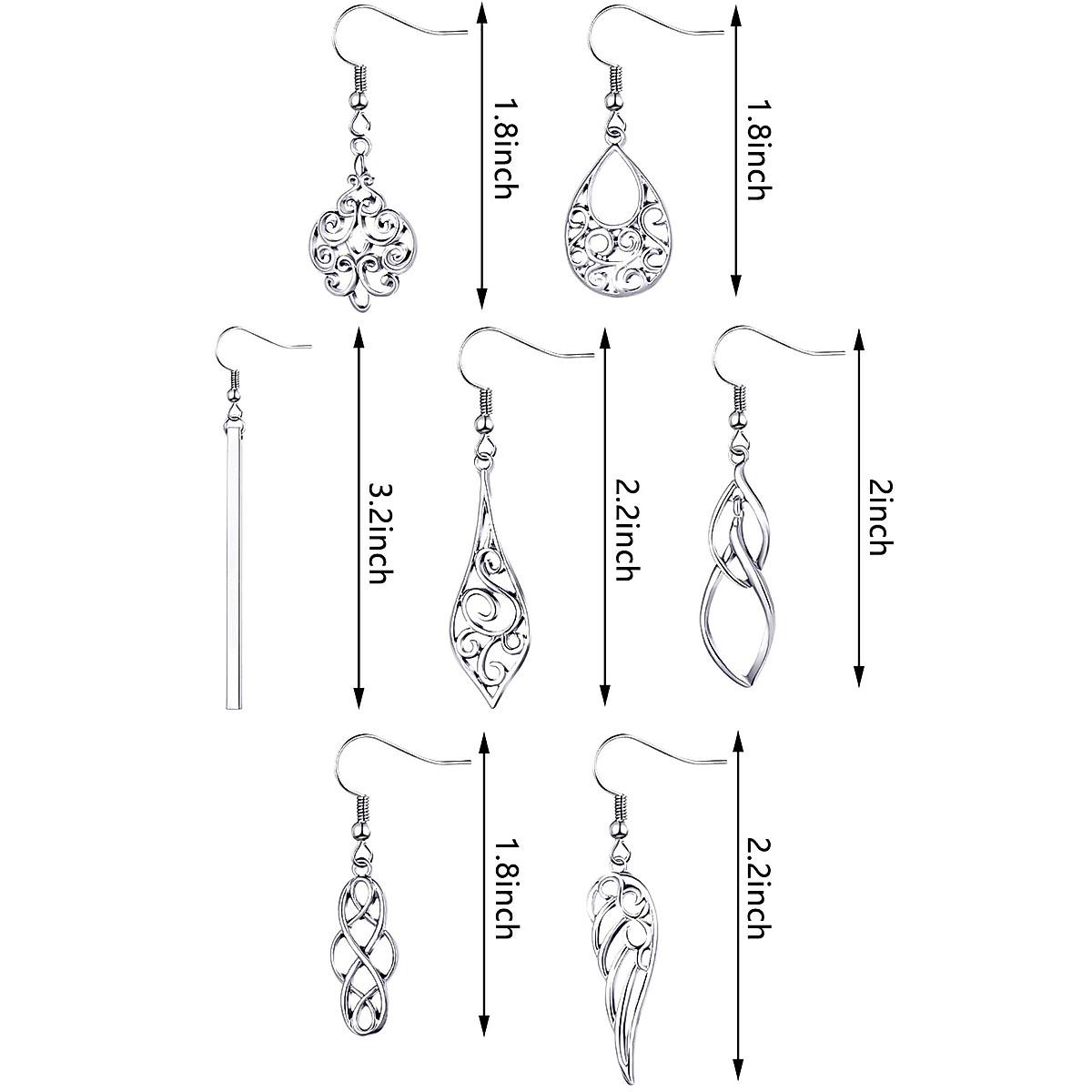 7 Pairs Celtic Knot Dangle Earrings Knot Silver Earrings Teardrop Hoop Earring