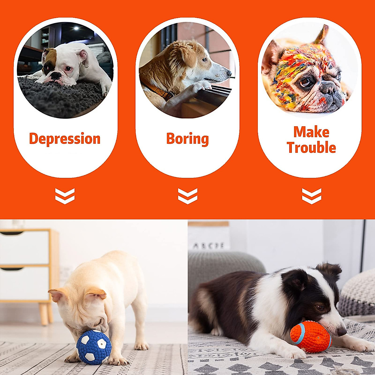 Dog Squeaky Ball for Dogs,Squeaky Dog Ball Squeaky Dog Toys Interactive chew Sound Fetch Play Dog Squeaky Toys for Small Dogs or Cats, Soccer Ball Volleyball Rugby Ball (Sports Balls-4 Pieces)