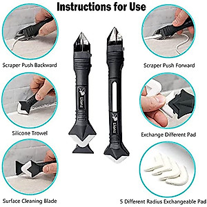 Lionz 3 in 1 Silicone Caulking Tool Stainless Steel Head, Sealant Finishing Tool Caulk Remover Sealant and Grout Scraper, Suitable for Kitchen, Bathroom Windows, Sink Connections, Floors, DIY.