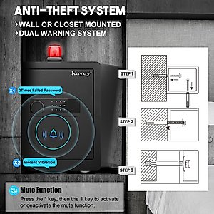 Kavey 2.0 Cub Safe Box, Home Safe with Backlit Touch Screen Keypad and Dual Alarm System, Money Safe With Mute Function and LED Light, Safe for Home Hotel Office