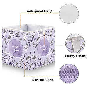 Kigai Lavender Purple Flowers Cube Storage Bins - 11x11x11 in Large Foldable Cubes Organizer Storage Basket for Home Office, Nursery, Shelf, Closet