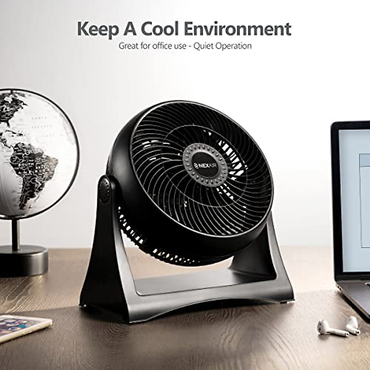Air Circulator Portable Turbo Fan, 3 Speed Adjustable Desk Powers Cool Air-Waves Up To 25ft, Made Of Durable Material, Great Office & Living Room, NF006-BK8, 4'' W x 10'' L x 10 H, Black