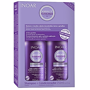 INOAR – Absolut Speed Blond Shampoo & Conditioner Set Designed for Bleached, Blonde, Brassy, and Grey Hair Types, Vegan Hair Product, Cruelty Free Haircare for Men and Women (2 Bottles, 8.5oz. each)