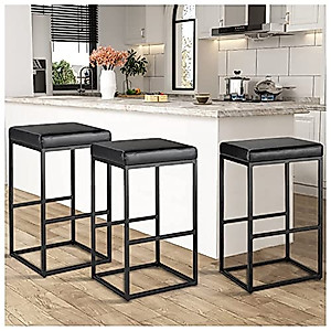 HeuGah Counter Height Bar Stools,30 inch Bar Height Stools,Faux Leather Bar Stools Set of 2,Modern Backless Bar Stools with Upholstered and Metal Steel Frame (30 Inch, Black)