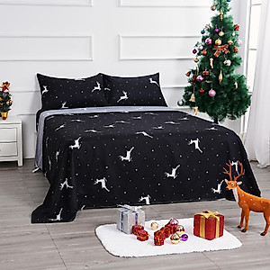 Bed Sheet Set - 3 Piece Twin Size - Reindeers/Stars Printed Christmas Decor - Soft Durable Microfiber Bedding Sheet Set,Deep Pocket,Stain,Fade & Wrinkle Resistant
