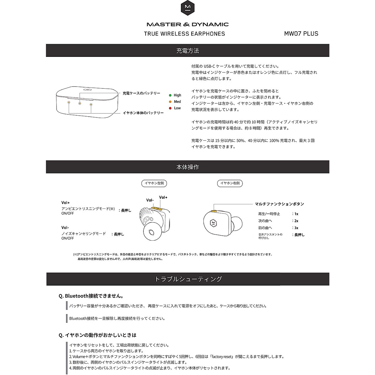Master and Dynamic MW07 Plus True Wireless Earphones - White Marble