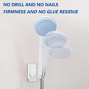 KnnRiim Shower Head Holder,Plastic Bathroom Strong Adhesive Showerhead Adapter,Wall Mount Adjustable Handheld Shower Head Holder Bracket,Waterproof,Relocatable Shower Wand Holder,White