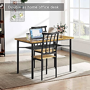 Amyove Kitchen Table and Chairs for 4, 5 Piece Dining Table Set with Storage Rack, Rustic Dining Room Table Set Metal and Wood Rectangular Dining Table for Breakfast Nook, Kitchen, Rustic Brown