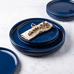 AmorArc Ceramic Plates Set of 6, 8.0 Inch Round Stoneware Salad Plates Use for Dessert, Salad, Appetizer etc,Microwave and Dishwasher Safe, Scratch Resistant Small Deep Dinner Plates-BLUE