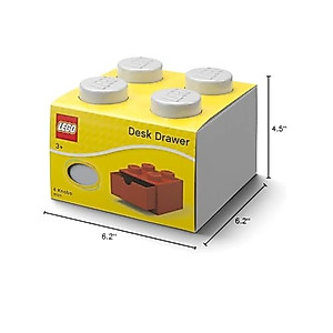 ROOM Copenhagen Lego Storage Brick 4 Desk Drawer, 4-Stud Stackable Tabletop Storage Box, 6.2 x 6.2 x 4.4 in, Stone Grey