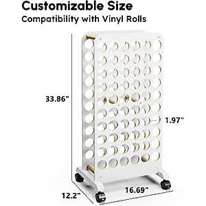 Crafit Mobile Vinyl Roll Holder, 60 Compartment Vinyl Storage Organizer with Locking Caster Wheels, Wooden Vinyl Roll Storage Cart Rack Craft Storage Gift Wrap Organizer for Home Craft Room (2" Hole)