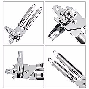 Can Opener, Kitchen Stainless Steel Heavy Duty Can Opener Manual Smooth Edge Durable Food Safe Cut 3-in-1 Tin Beer Jar Bottle Opener Hand Grip for Seniors with Arthritis Hands Friendly