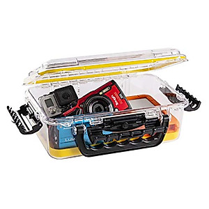 Plano Guide Series 3700 Field Box Waterproof Case, Blue, Large, Waterproof Dry Box with Wrist Strap for Boat, Kayak, and Camping, Outdoor Gear Storage, Clear/yellow