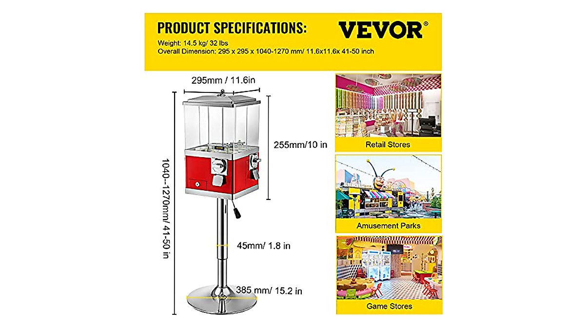 VEVOR Gumball Machine - Rotatable & Adjustable Dispenser