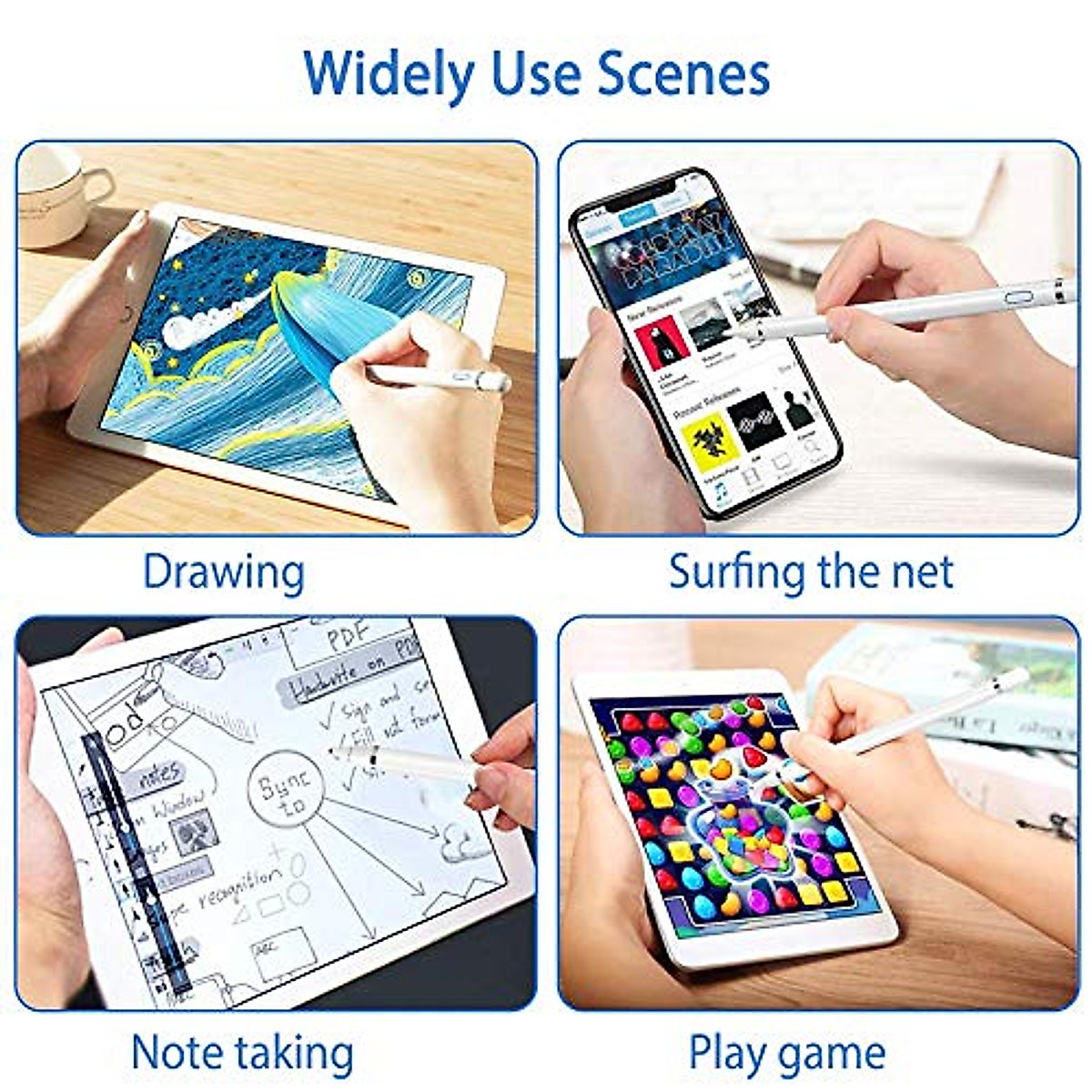 Stylus Pens for Touch Screens,Active Stylus Compatible with Apple,Magnetism Cover Cap, Universal for iPhone/iPad Pro/Mini/Air/Android and Other Touch Screens (White)