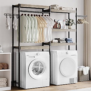 5-Tier Wood Over The Washer and Dryer Storage Shelf- Laundry Room Organization Space Saving Laundry Drying Clothes Racks Heavy Duty Adjustable Height Bathroom Shelf for Home Decor 61"*11.81"*74.02"H