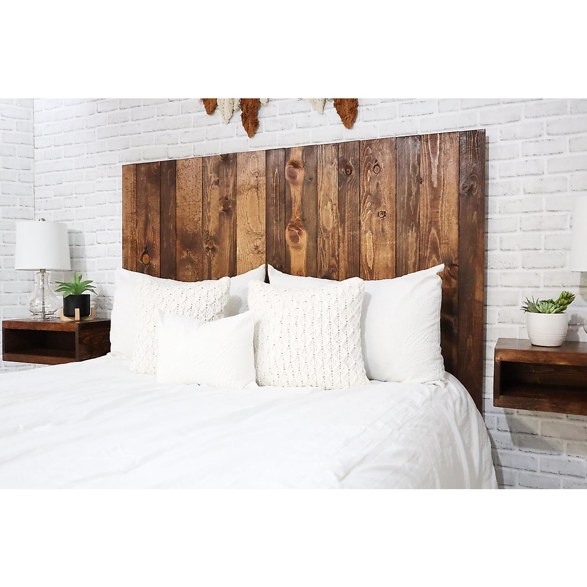 Barn Walls Solid Wood King Size Headboard, Foxy Brown Stain with Smooth Natural Wood Grain Variation, Handcrafted Head Board Wall-Mounted Panels, Rustic Modern Bedroom, Built to Last