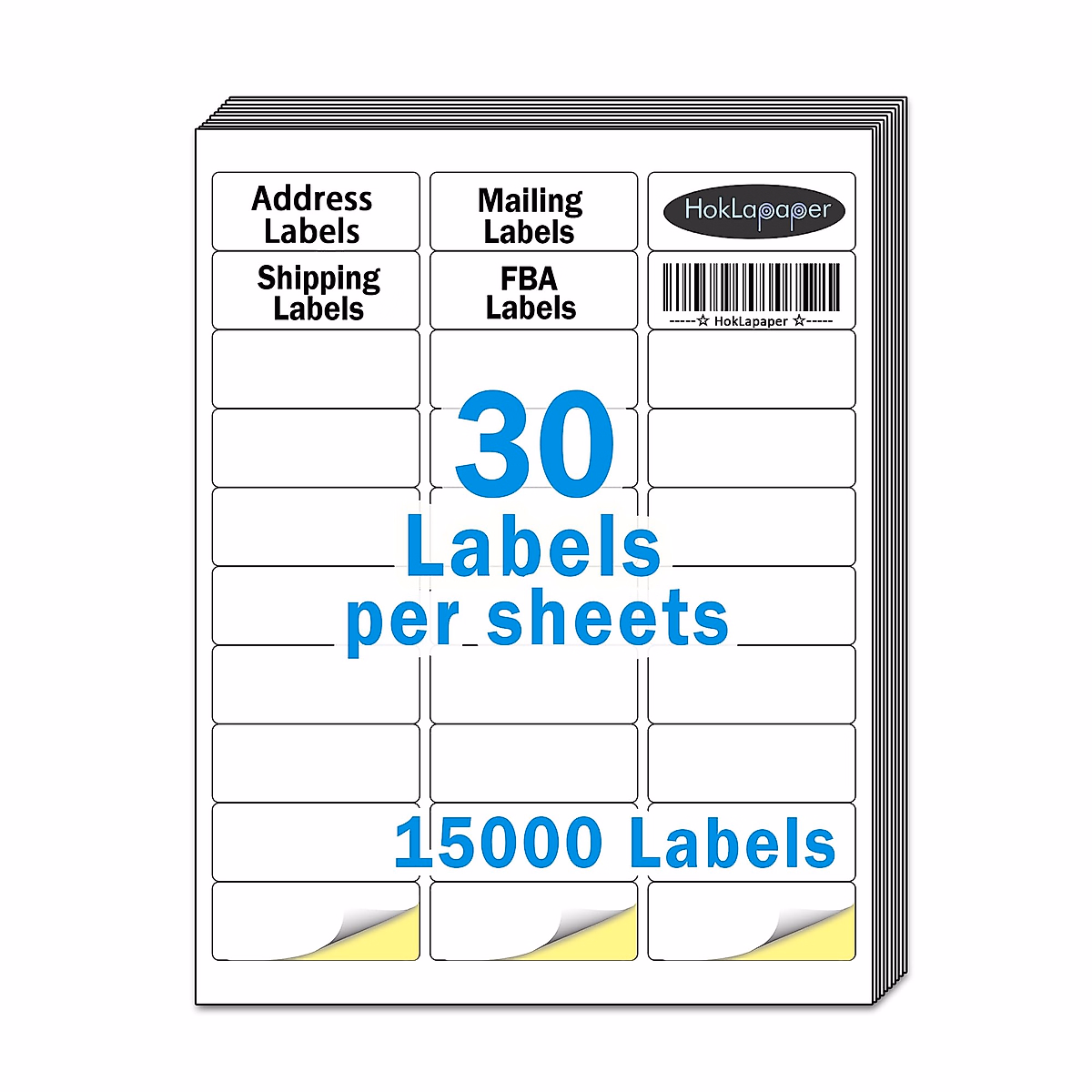 HokLapaper 1" x 2-5/8" Mailing Address Labels,15,000 Sticker Labels(500 Sheets),White Blank Labels for Laser/Inkjet Printer,Permanent Adhesive FBA Labels