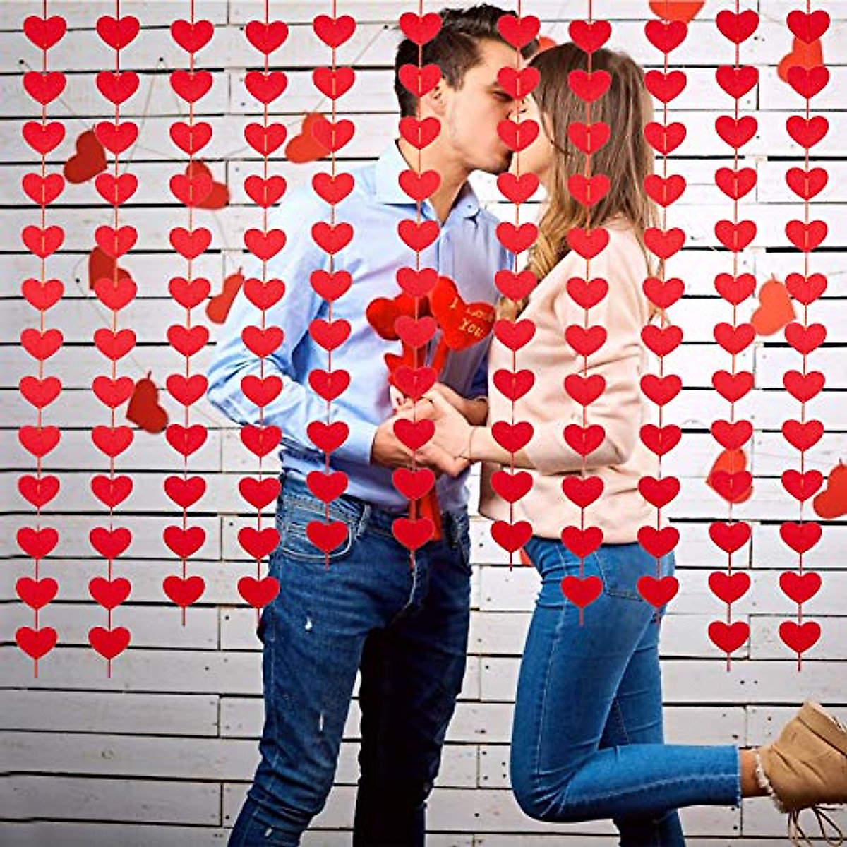 Adeeing 100 Felt Red Hearts Garland Valentines Day Decoration No DIY Required Red Heart Hanging String Garland 4 Pack for Home Wedding Anniversarty Bridal Shower Party Supplies Photo Backdrop