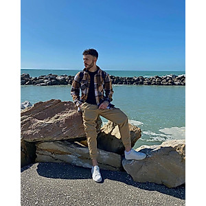 JMIERR Men's Casual Joggers Pants - Cotton Drawstring Chino Cargo Hiking Outdoor Twill Track Sweatpants with Pockets, Relaxed Fit, US 34(M), Khaki.