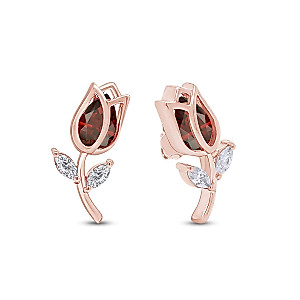 Pear & Marquise Shape Simulated Garnet & White Cubic Zirconia Stud Earrings In 14k Rose Gold Over Sterling Silver