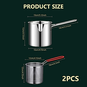 Deep Fryer Pot with Basket, 2Pcs/Set Deep Fryer Pan Stainless Steel Chip Pan with Handle Uncoated Mirror Polished Brushed Frying Pots for French Fries Chicken Wings