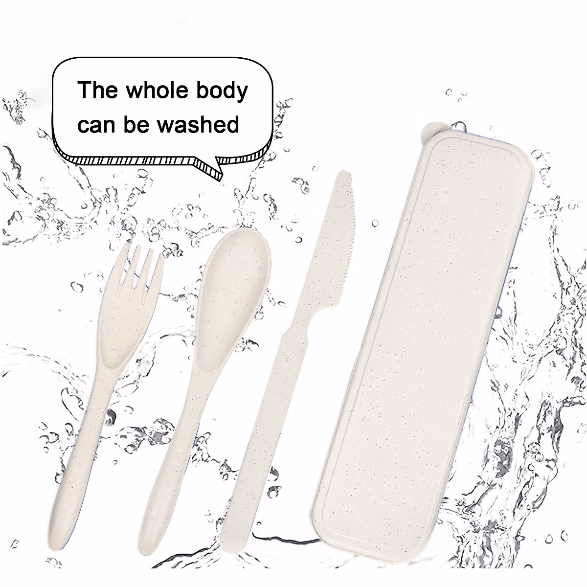 4 Pack Travel Utensil Set with Case, Wheat Straw Reusable Spoon Knife Forks Tableware, Portable Cutlery for Adult Travel Picnic Camping or Birthday, Anniversary Use (Beige)