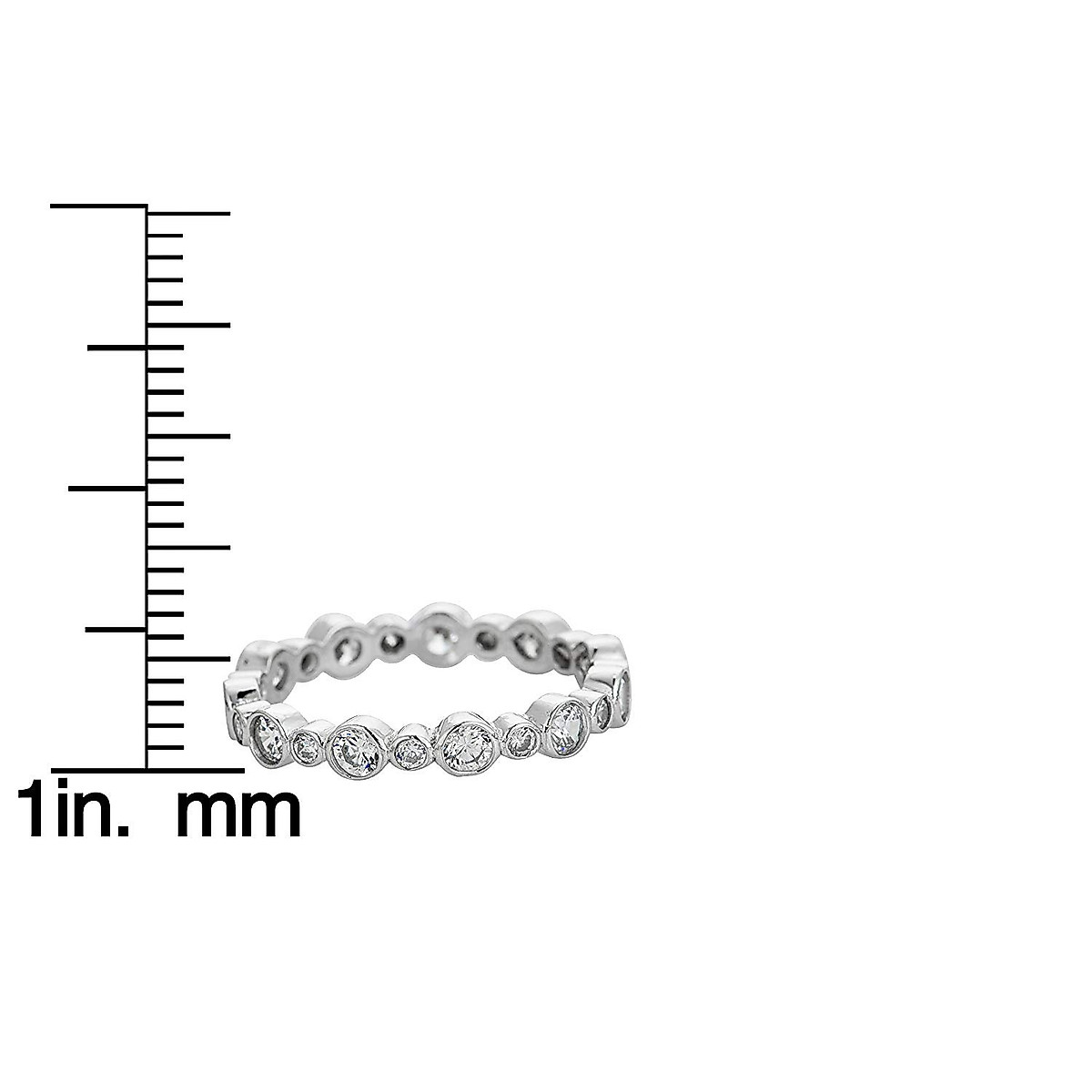 Sterling Silver Bezel Set Round Cut Cubic Zirconia Alternating Big Small Eternity Band Stackable Ring