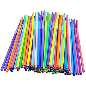 Flexible Disposable Plastic Drinking Straws 100Pcs- 0.23'' Diameter And 10.2'' Long,Stretched Approx 12.8 ''" High (Multicolor-100PCS)