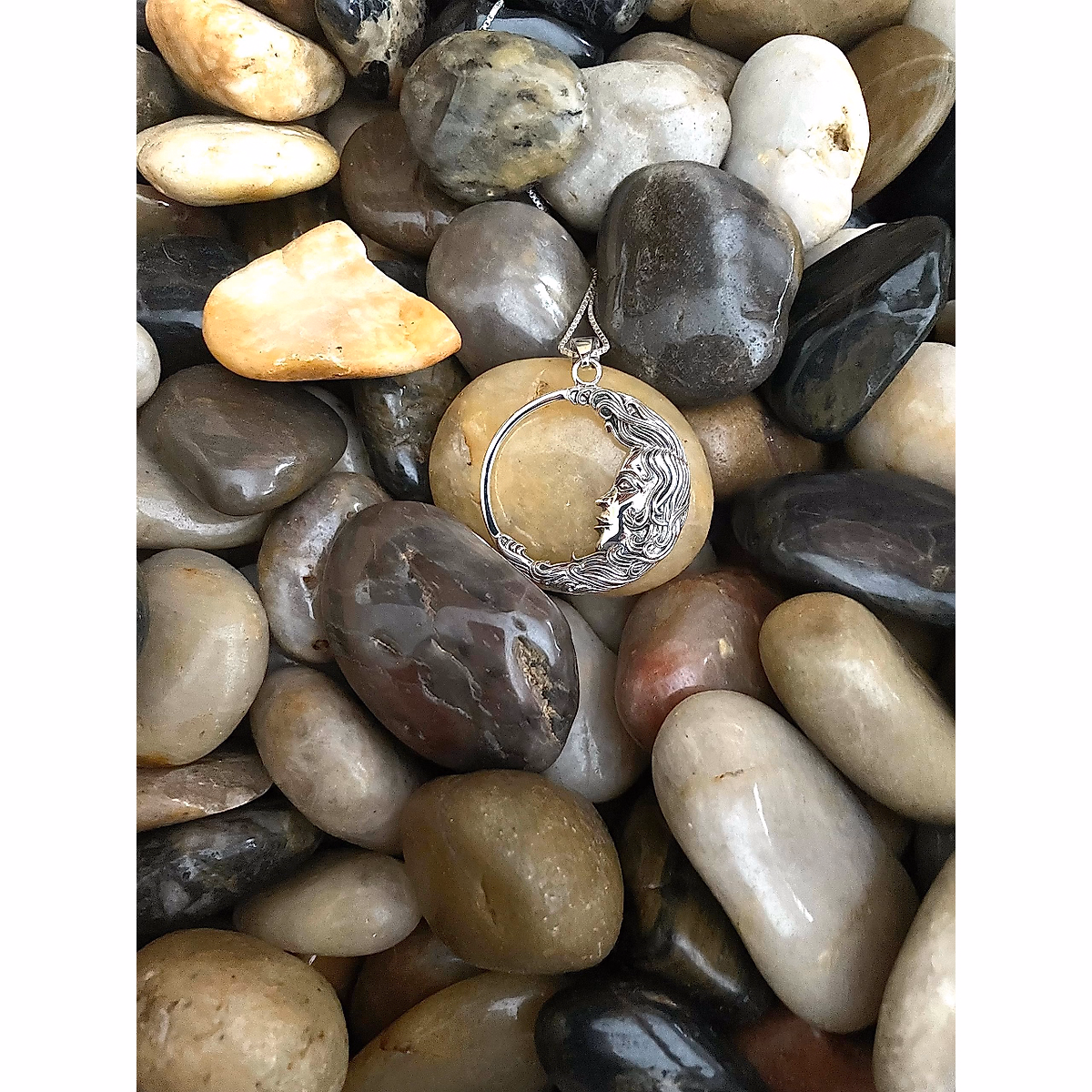 Jewelry Trends Sterling Silver Large Crescent Moon Goddess Face Pendant Necklace 18"