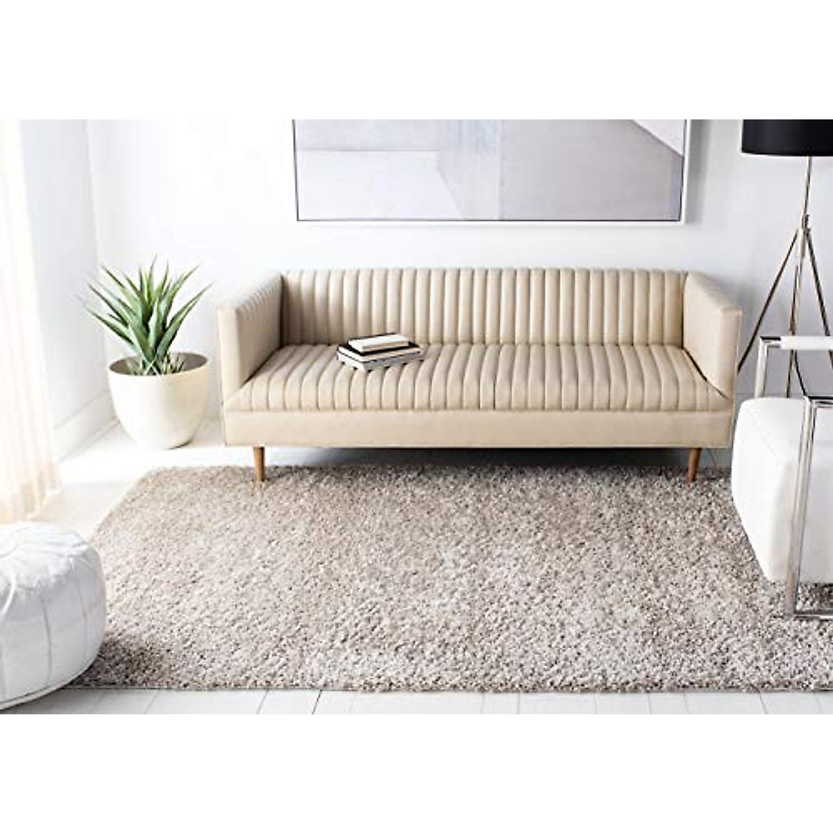 SAFAVIEH Arizona Shag Collection 8' x 10' Linen ASG820D Solid Non-Shedding Living Room Bedroom Dining Room Entryway Plush 1.6-inch Thick Area Rug