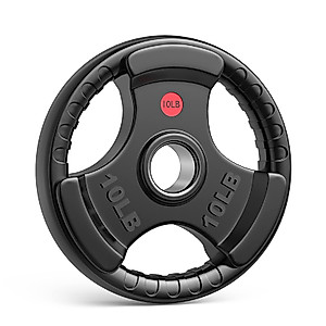 GIKPAL 10lbs Weight Plates 2-Inch Rubber Coated Olympic Weight Plate in Pairs or Single for Weightlifting, Strength Training, Crossfit, Solid Cast Iron Weight Plates for Barbell