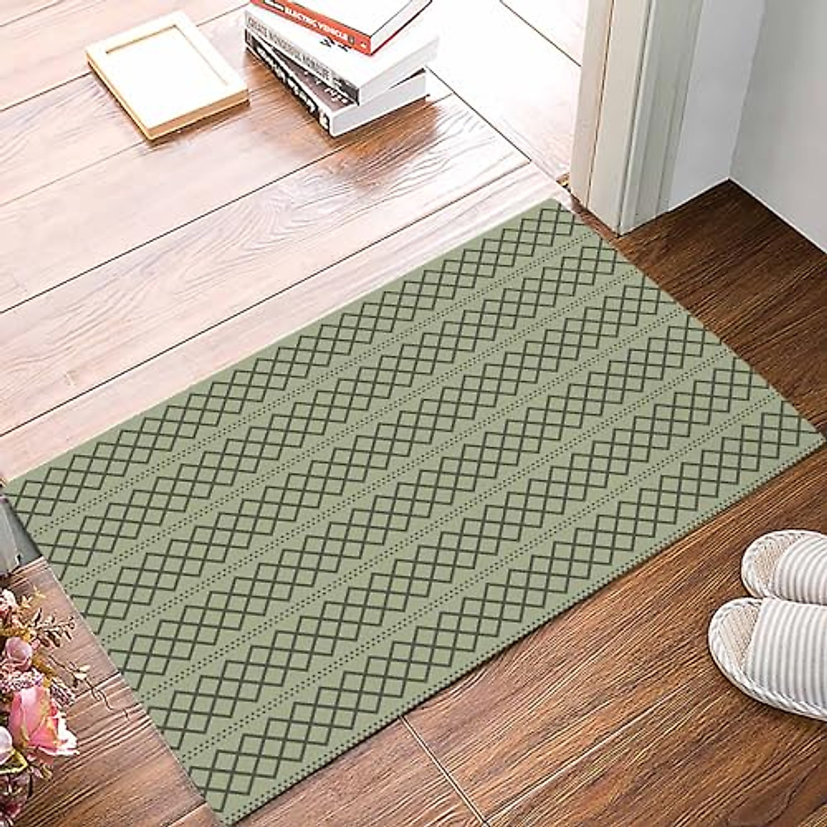 Indoor Door Mat,Solid Sage Green 18 x 30 inch Large Non-Slip Absorbent Dirt Entrance Mat, Washable Low Profile Inside Floor Mat Doormats for Entryway