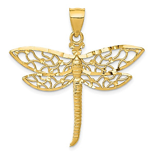 Jewelry Stores Network 14k Yellow Gold Solid Open Back Dragonfly Pendant 37 mm x 38 mm